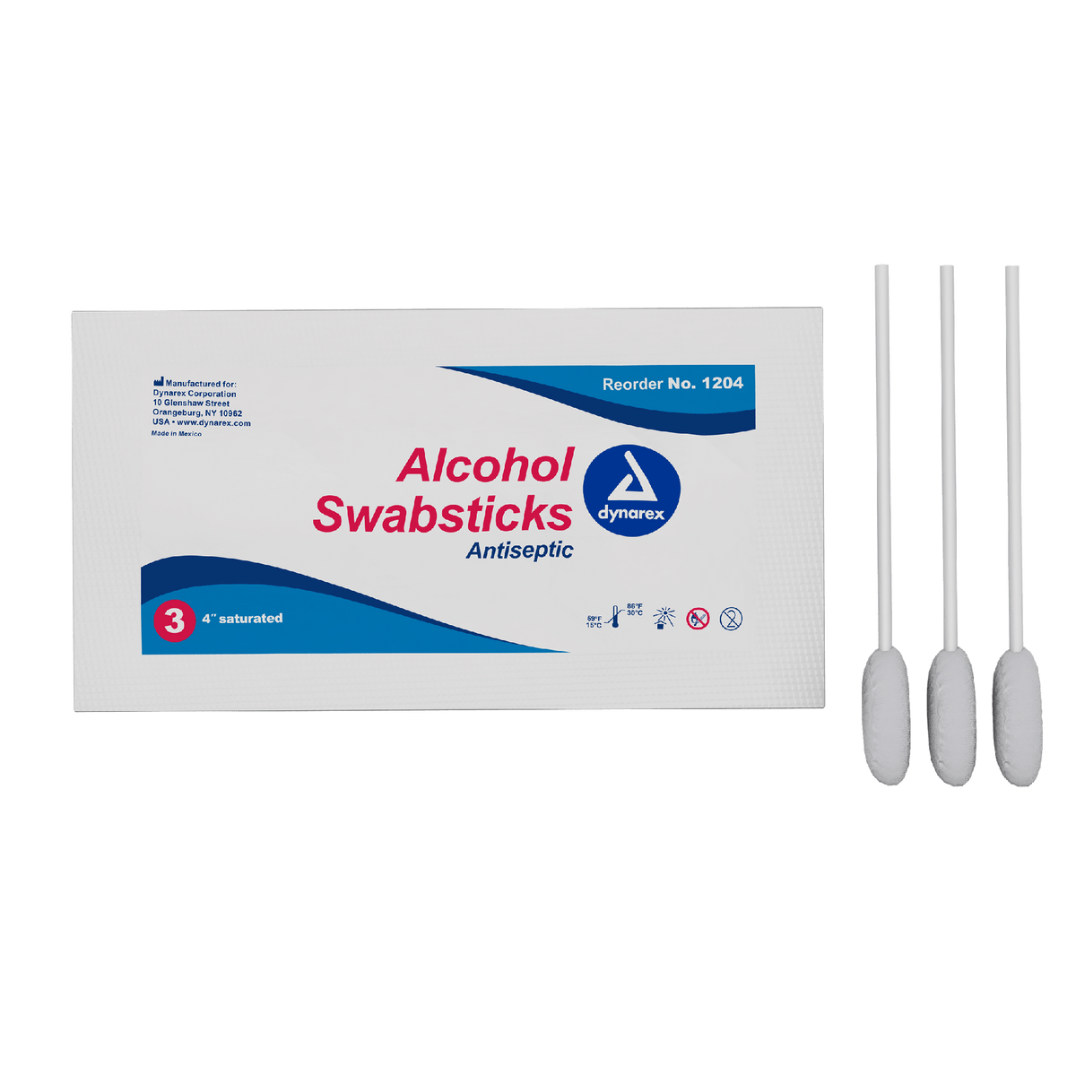Dynarex Alcohol Swabsticks, 4", 3 Swabsticks per Packet, 10bxs/case (2 ...