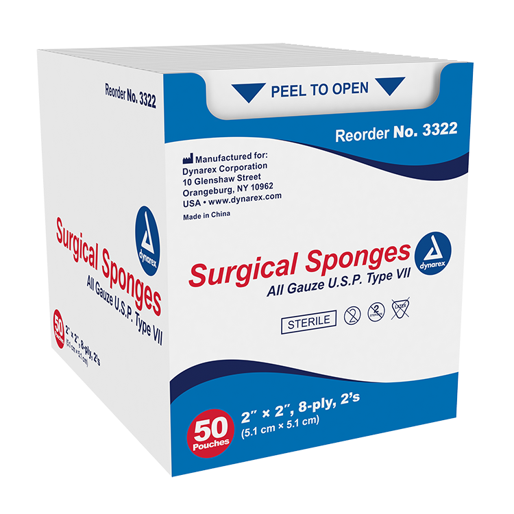 Dynarex Surgical Gauze Sponge - Sterile 2's, 2" x 2" 8 Ply, 30/50/cs ...