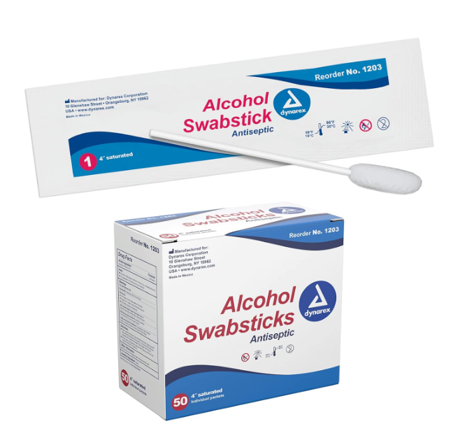 Dynarex Alcohol Swabsticks, 4", 1 Swabstick per Packet, 10bxs/case (50 ...