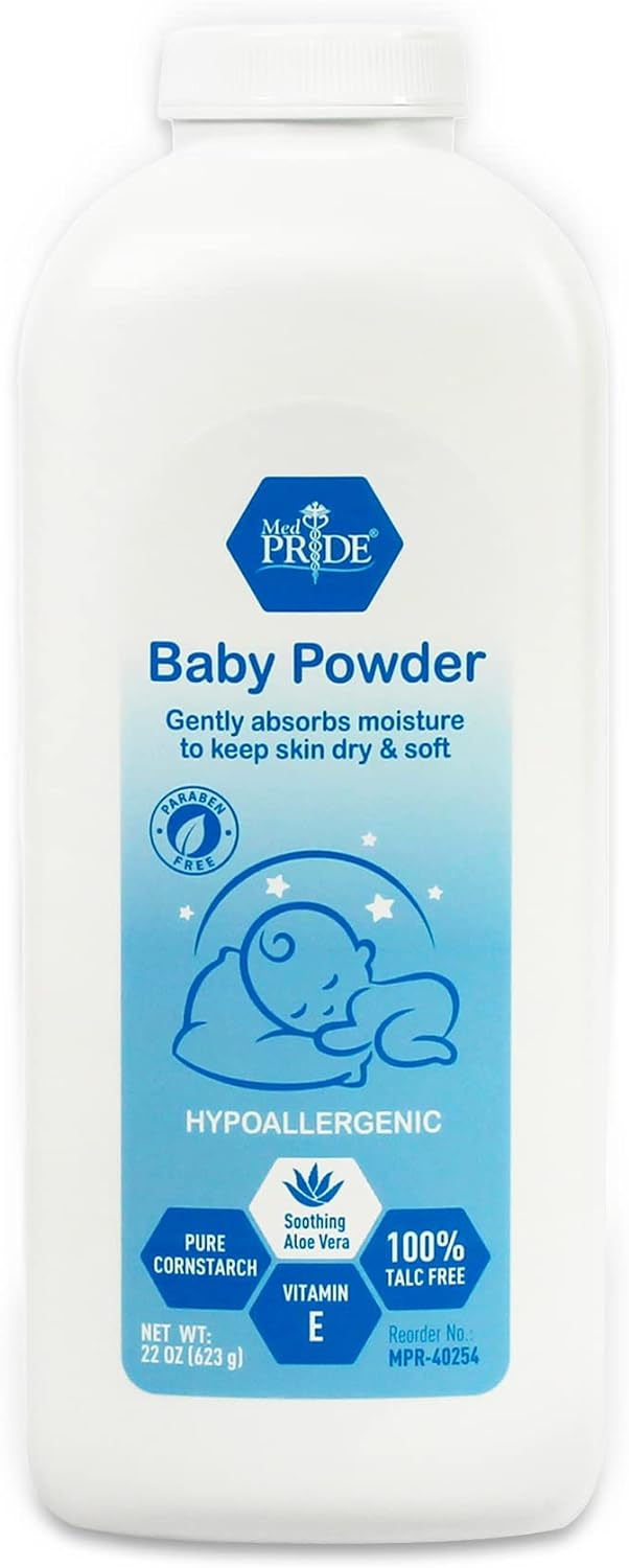 MEDPRIDE Hypoallergenic Talc Free Baby Powder with Seal, Cornstarch Po ...