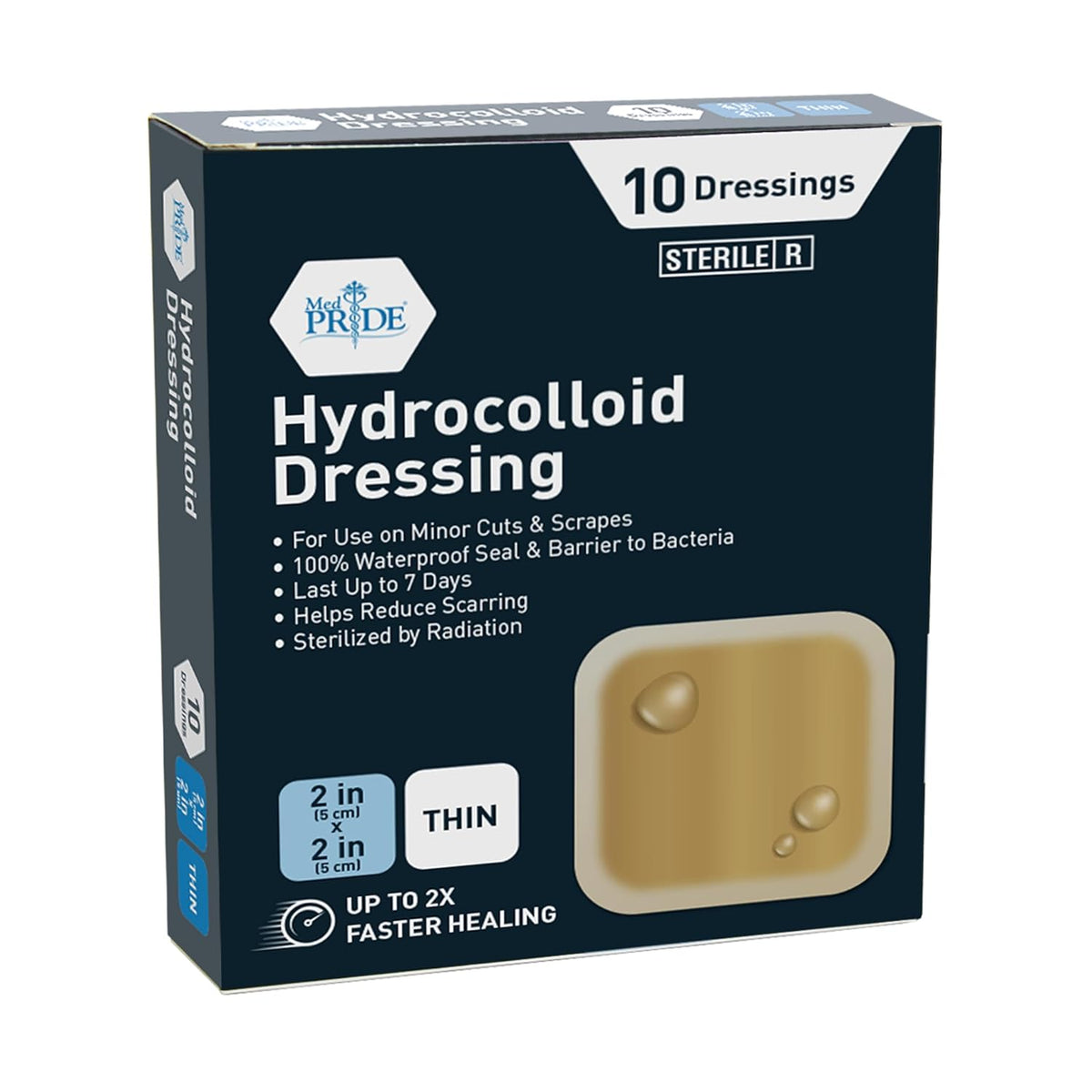Medpride Hydrocolloid Wound Dressing Pads 2"x2" Thin, Sterile Adhesive ...