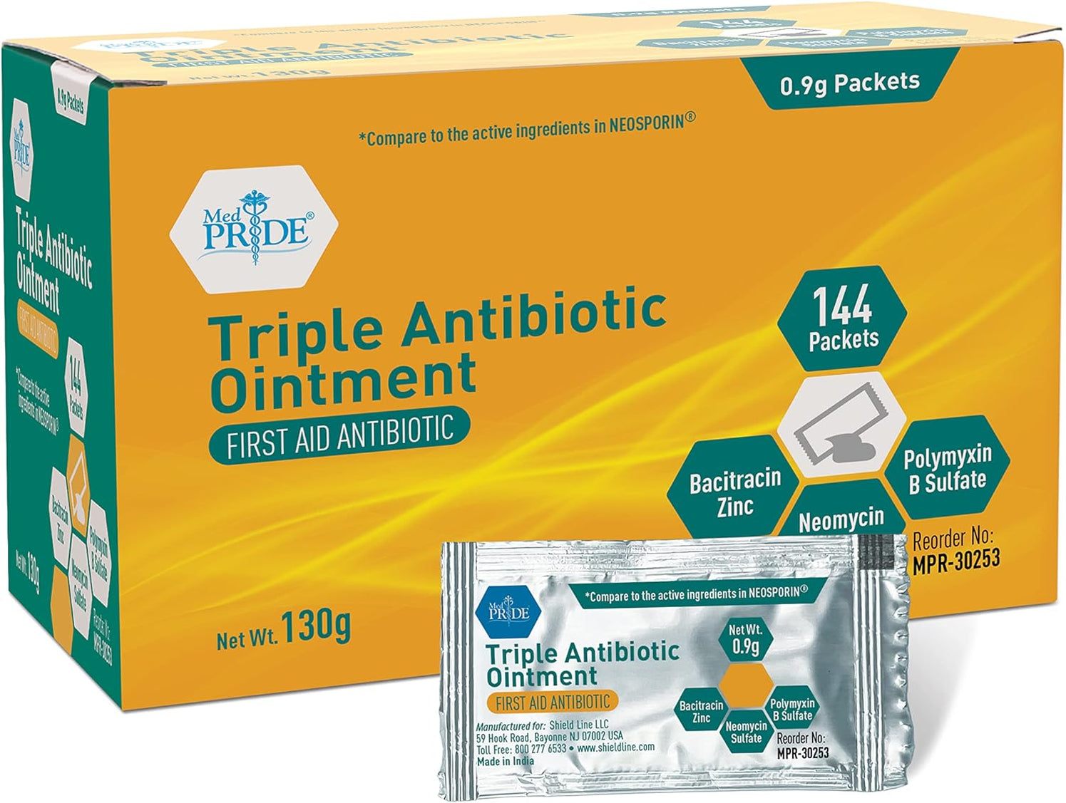 MedPride Triple Antibiotic Ointment - 0.9g 144 Packets, Case of 12 (1 ...