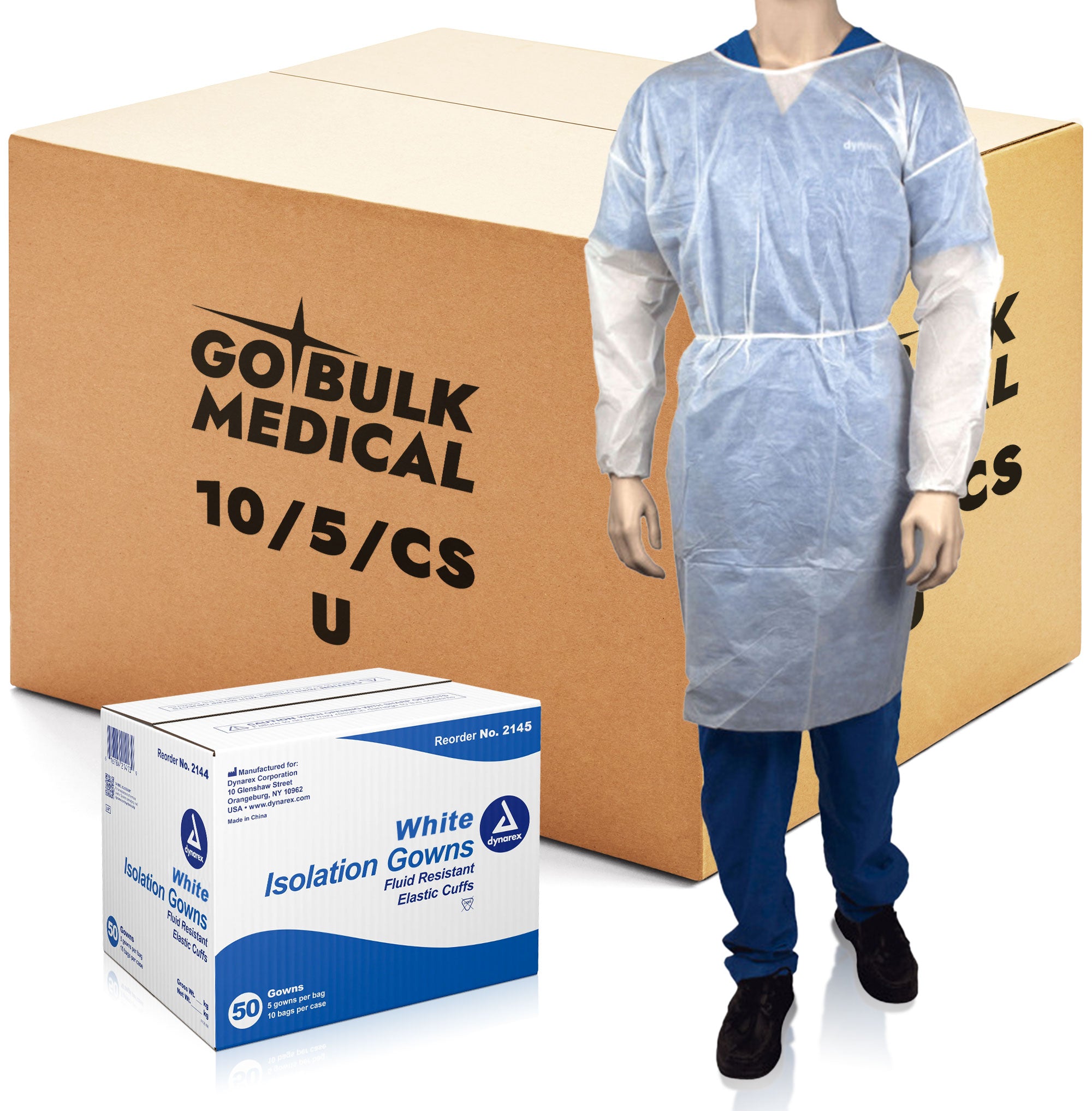 Dynarex Isolation Gown Poly - Coated Barrier, Universal, White, 10/5/c ...