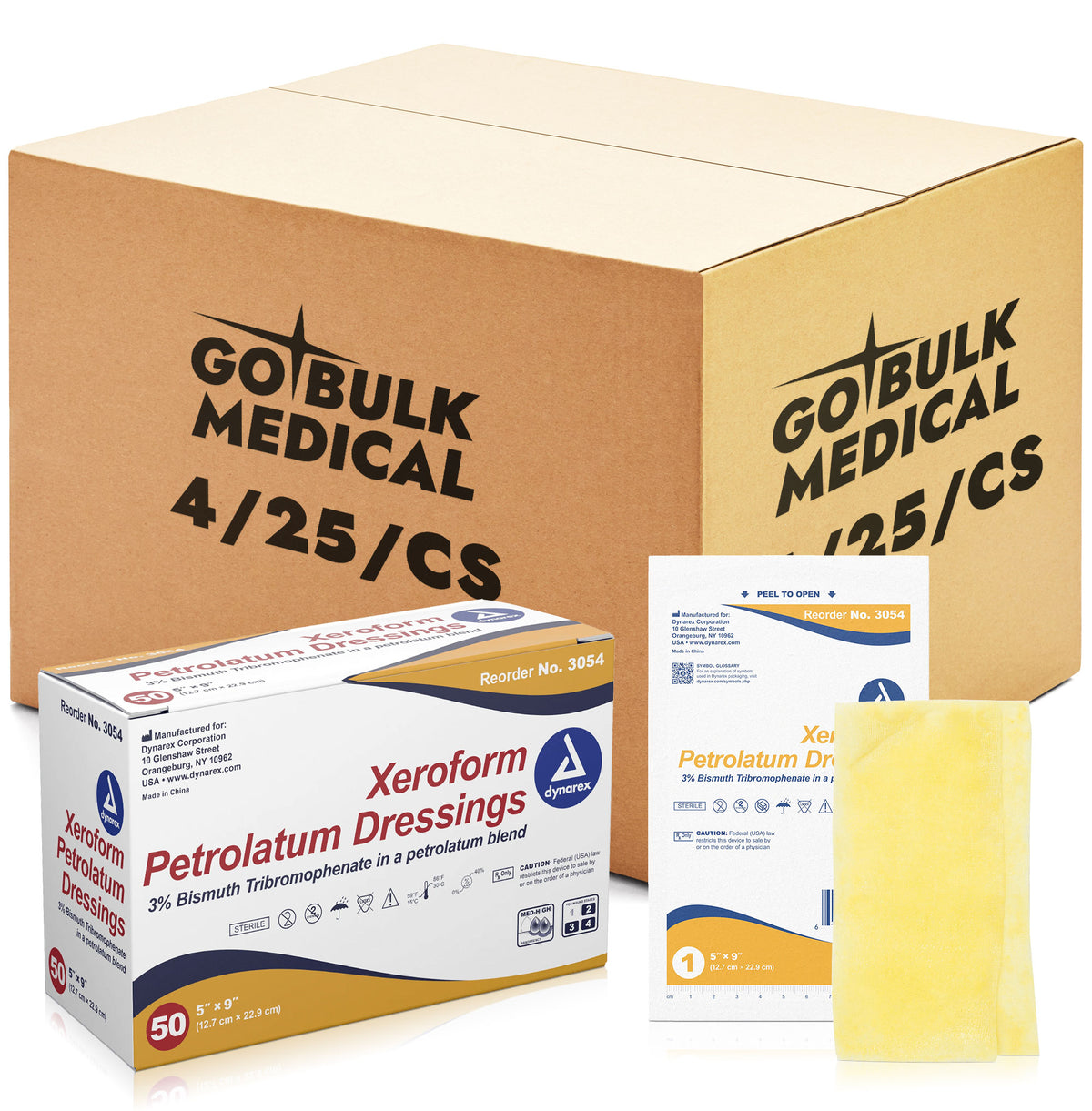 Dynarex Xeroform Gauze Dressing, 5" x 9", 4/50/cs — Go Bulk Medical