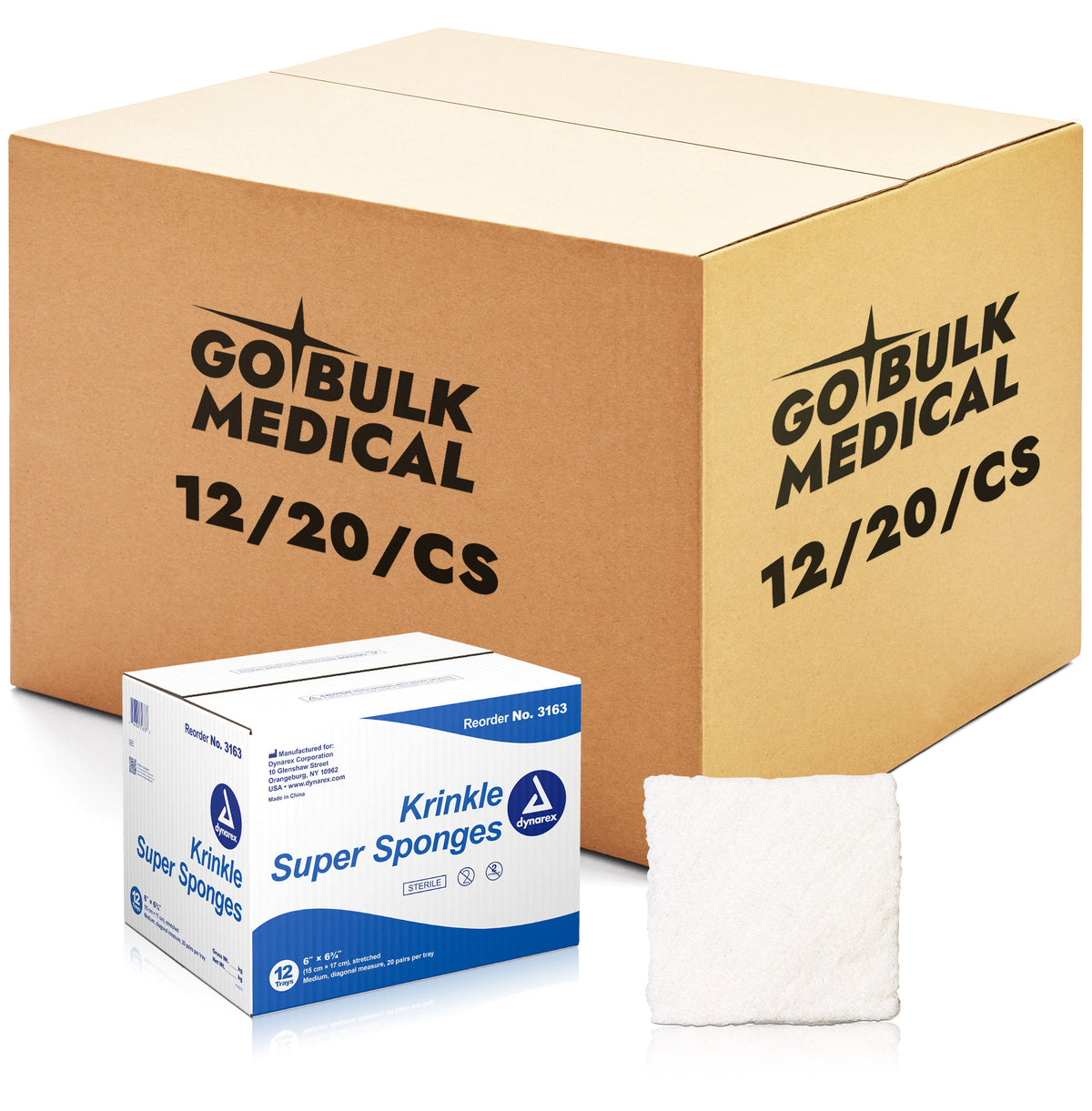 Dynarex Krinkle Super Sponges, 6" x 6.75", 12/20/cs — Go Bulk Medical