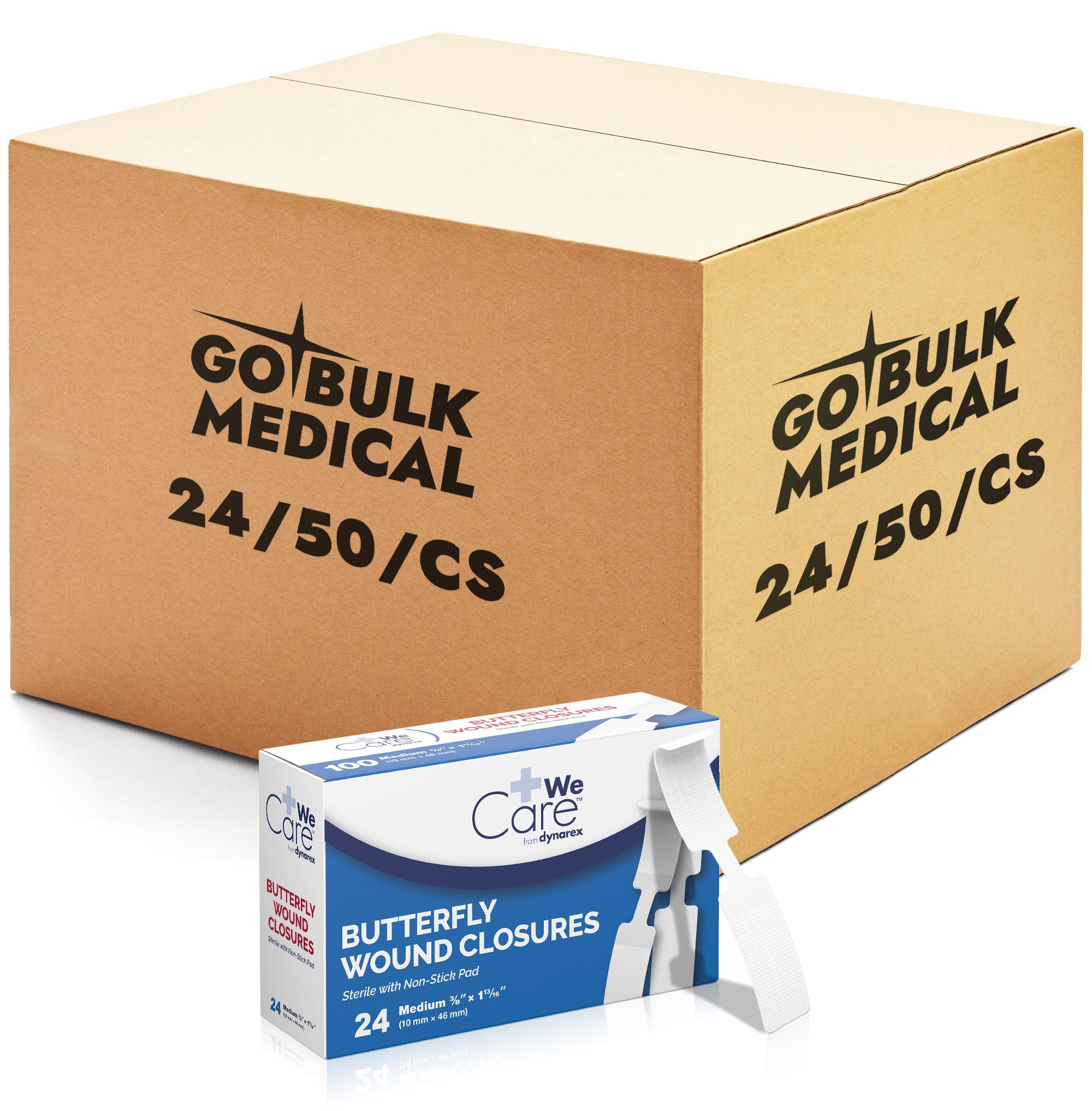 Dynarex Butterfly Wound Closure - Sterile, 3/8" x 1 13/16", 24 per Box ...