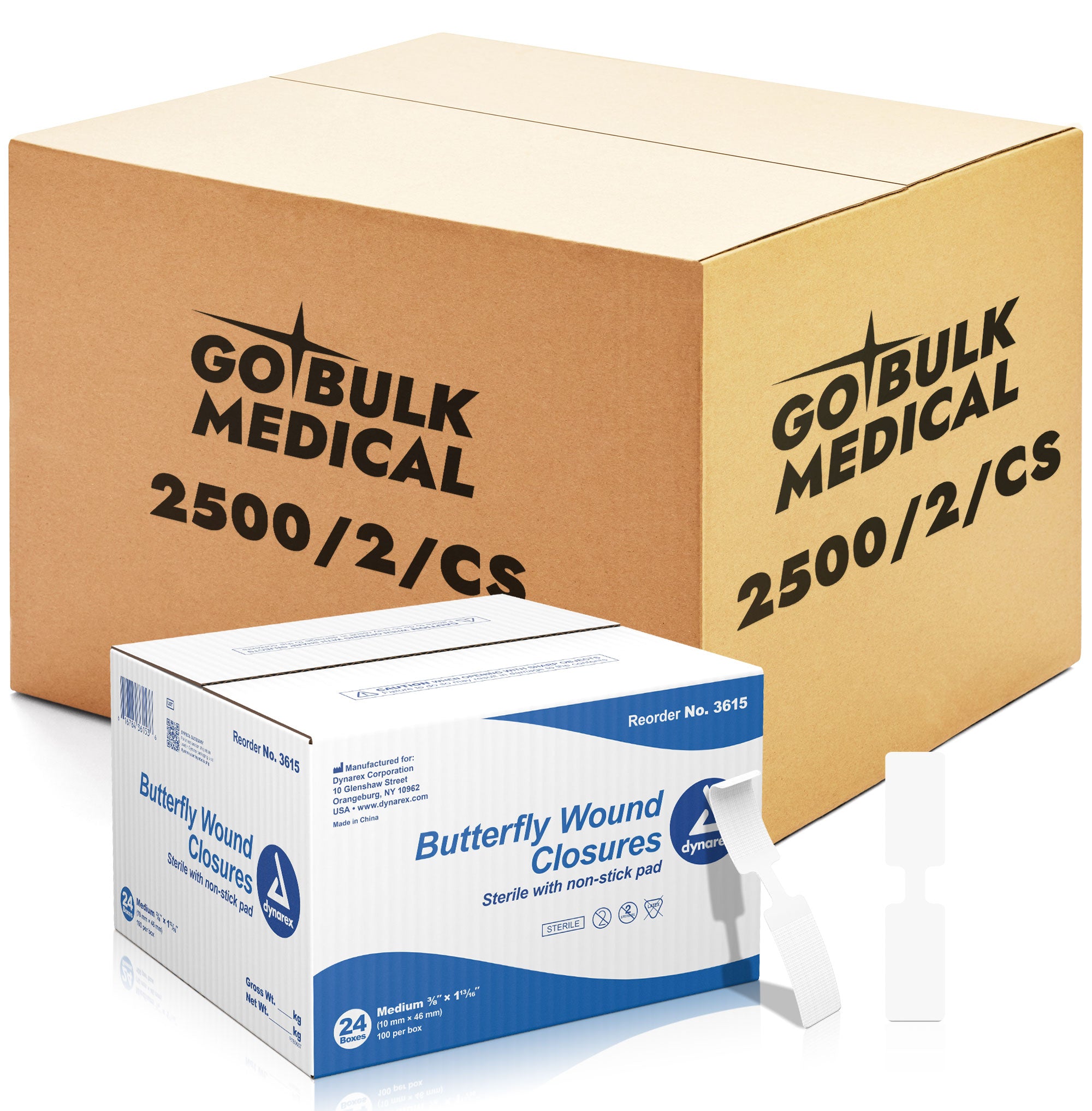 Dynarex Butterfly Wound Closure - Sterile, 3/8" x 1 13/16", 2500 per R ...