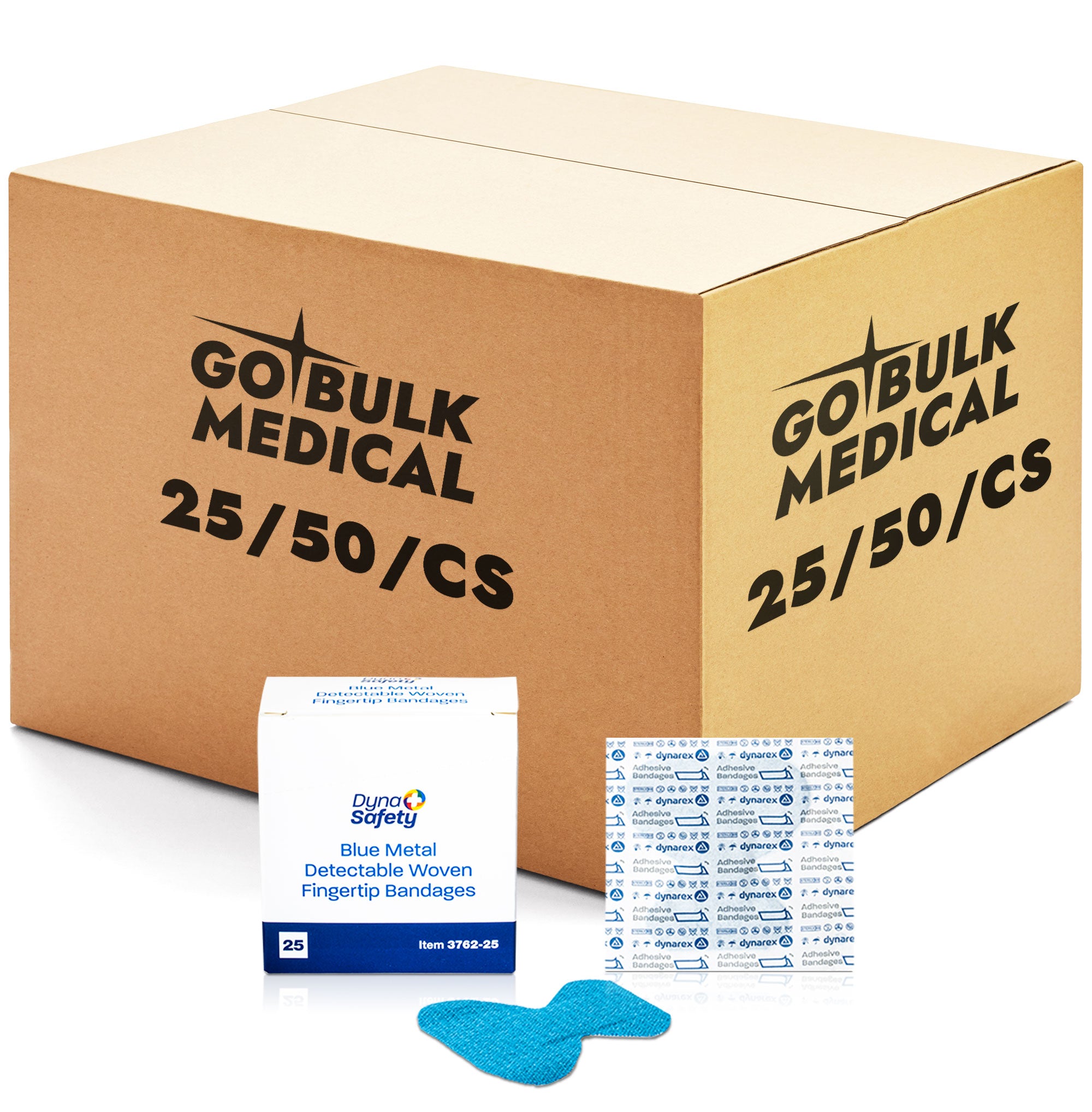 Dynarex Blue Metal Detectable Woven Bandage Fingertip, 25 per Box / Ca ...