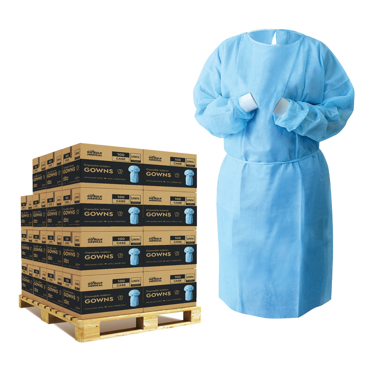 Pallet Disposable Isolation Gowns with Elastic Cuffs - 30 Cases (3,000 ...