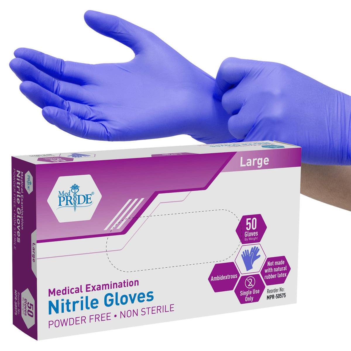 MedPride Nitrile Ice Blue Exam Gloves 4.6 Mil Thick Powder Free Non St ...