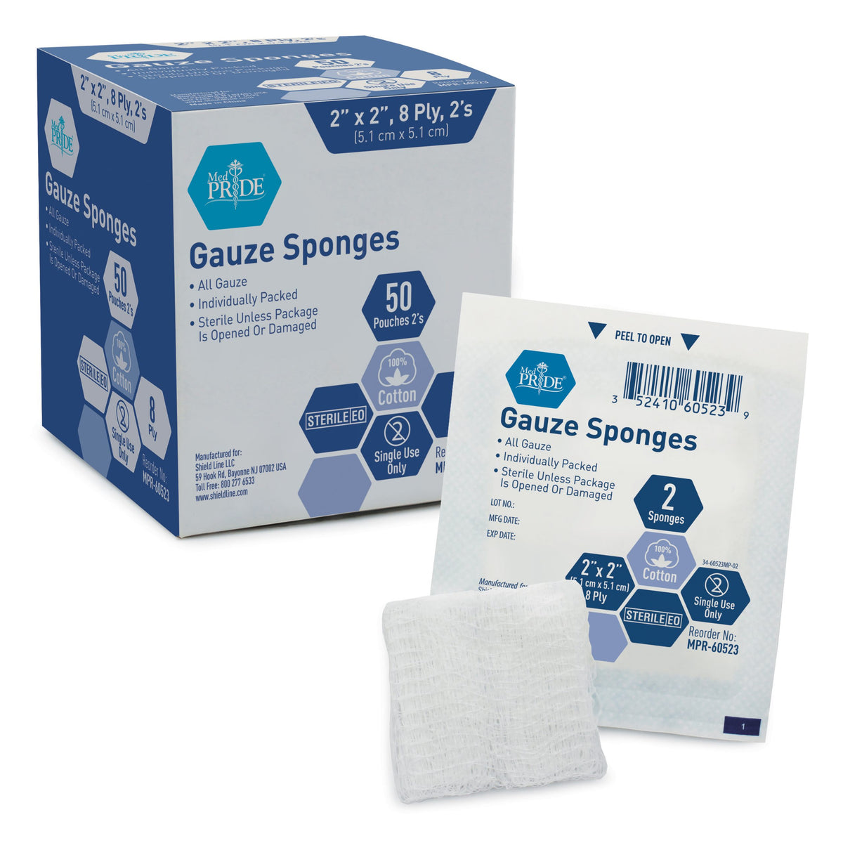 MedPride Sterile Surgical Gauze Sponge - 2's, 2"x2" - 8 Ply - 50/Box ...