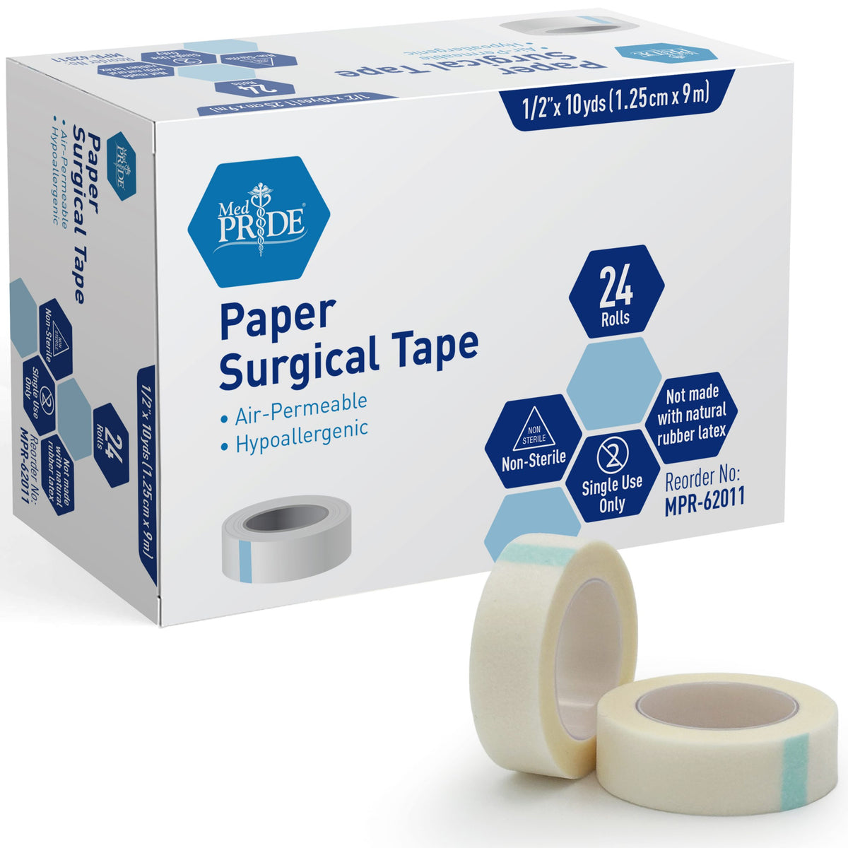 MedPride Paper Surgical Tape, 1/2" x 10 yds - 24/Box, Case of 12 (288 ...