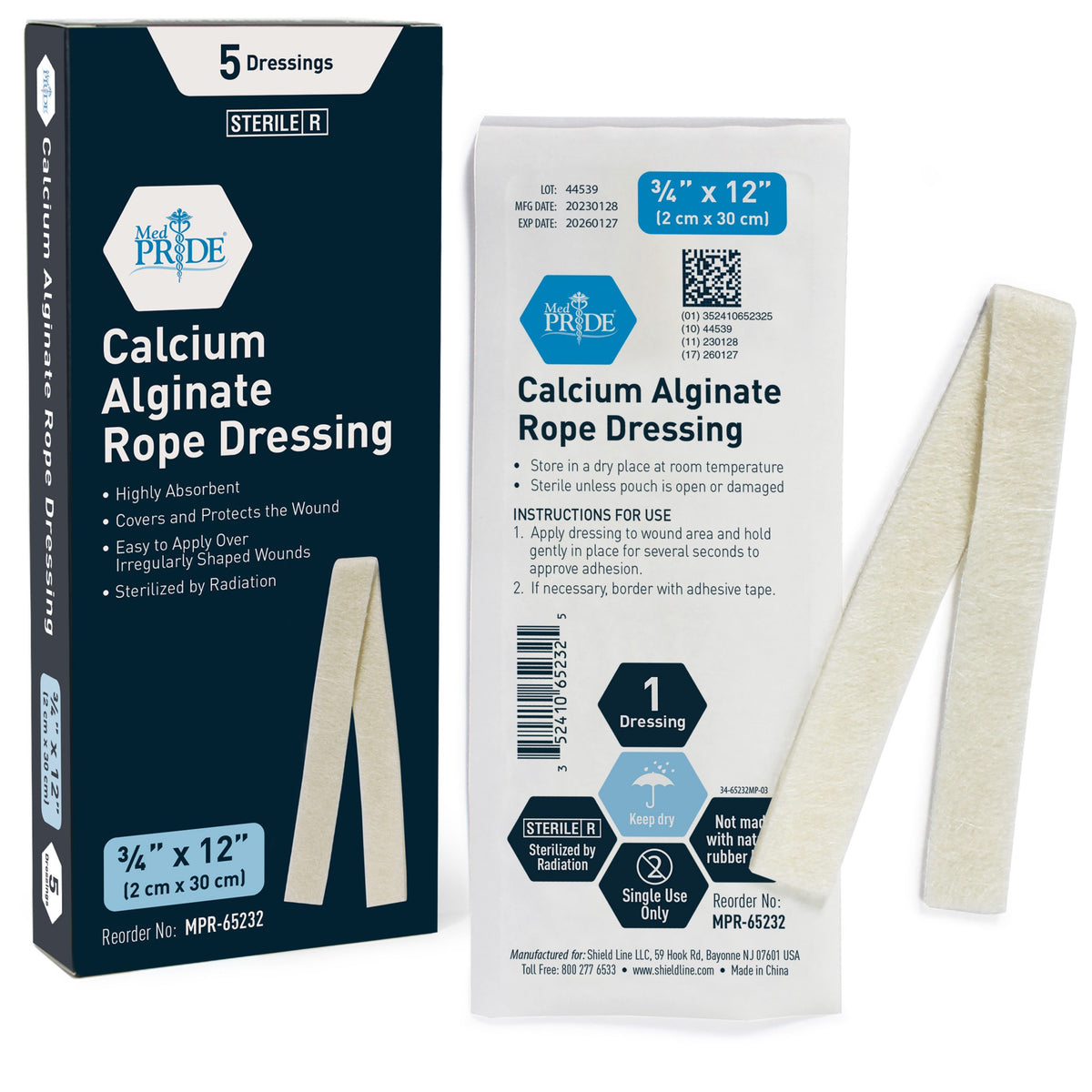 MedPride Calcium Alginate Rope Dressing, Sterile Hydrophilic Wound Dre ...