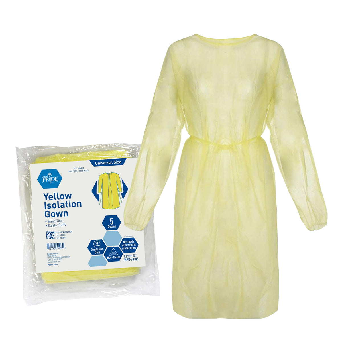 MedPride Standard Yellow Isolation Gown Universal Fit, Fluid Resistant ...