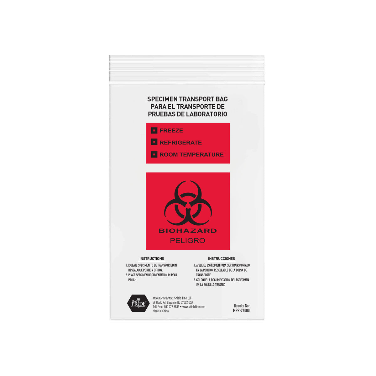 MedPride Biohazard Specimen Transport Bags, 100/pack, Case of 10 (1000 ...