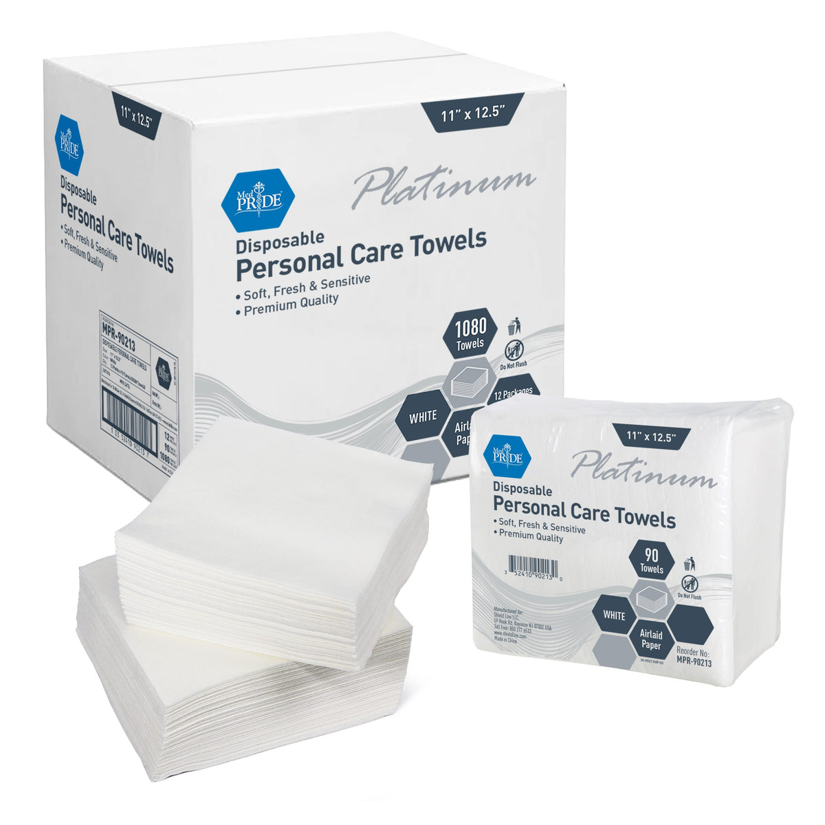 MedPride Platinum Personal Care Towels, White - 11" x 12.5" - 90/pack ...