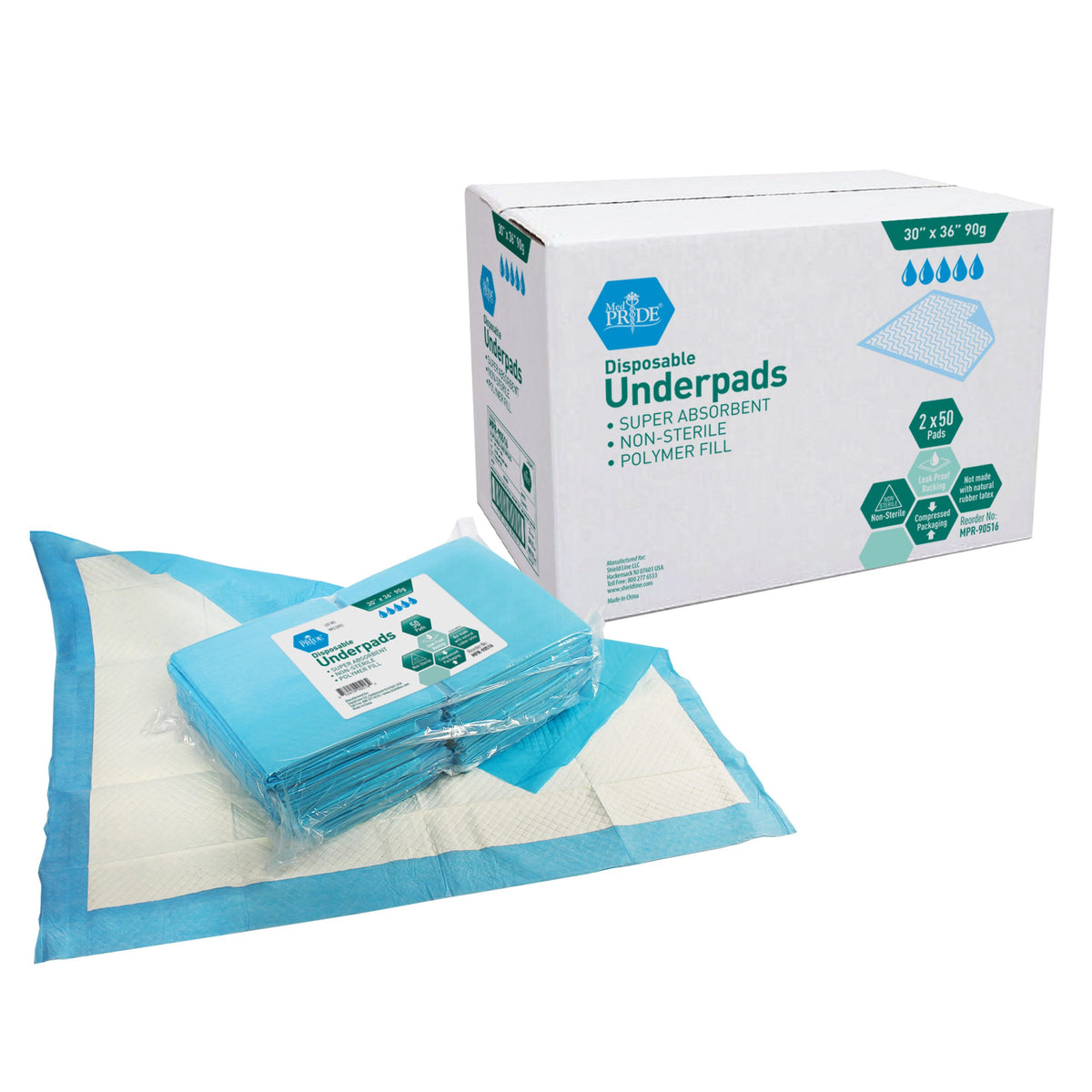 MedPride Disposable Underpads with Polymer, 30"x36" (90 gram) 50/pack ...