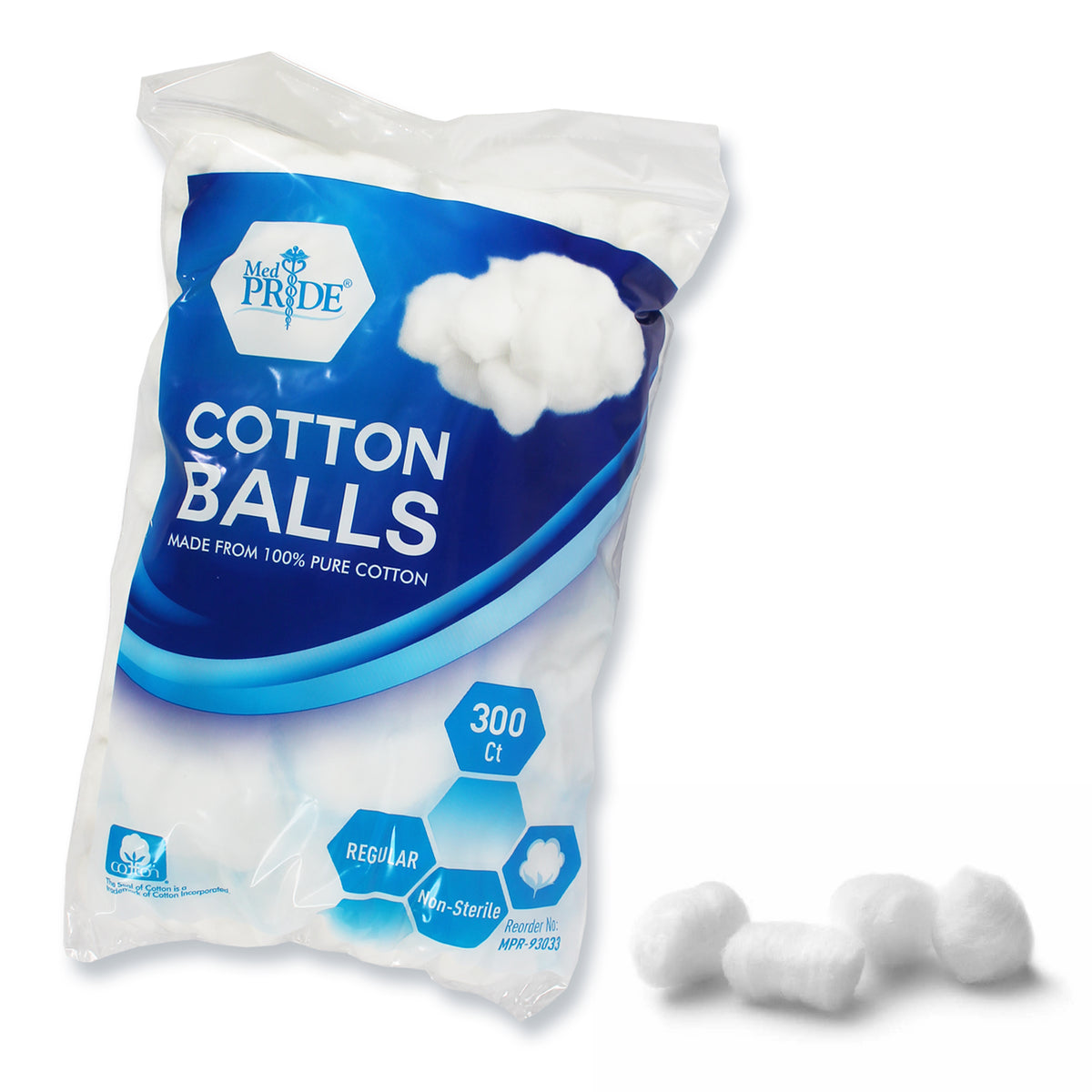 MedPride 100% Pure Cotton Balls, Regular, 300 ct - 48 bags/cs. (48 Cou ...
