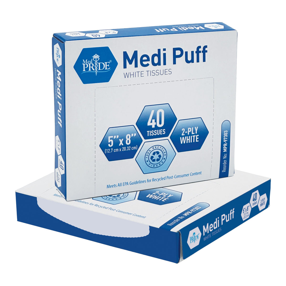 MedPride Medi Puff White Bedside Tissues 5"x8"- 40/Box, Case of 200 (8 ...